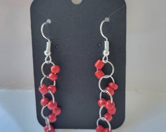 Red Earrings, Teardrop Red Dangling Earrings , Red Sakura Earrings ...
