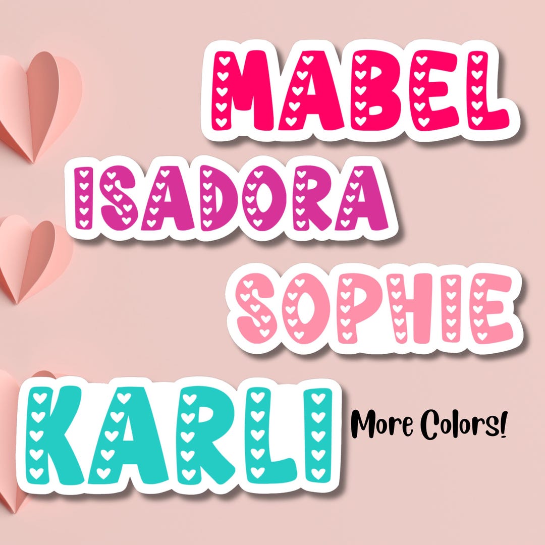 Heart Letters Personalized Name Sticker, Custom Name Sticker ...