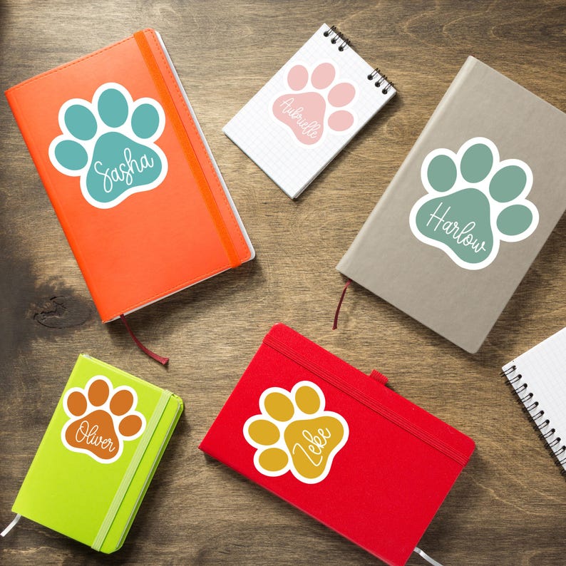 Personalized Paw Print Vinyl Decal, Custom Dog Cat Name Sticker ...