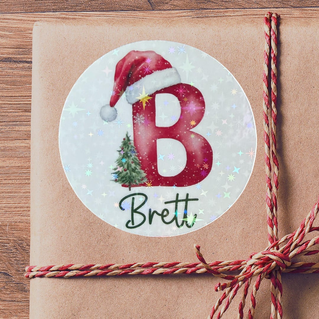 Sticker Sheet Holographic Christmas Monogram Name, Personalized Initial ...