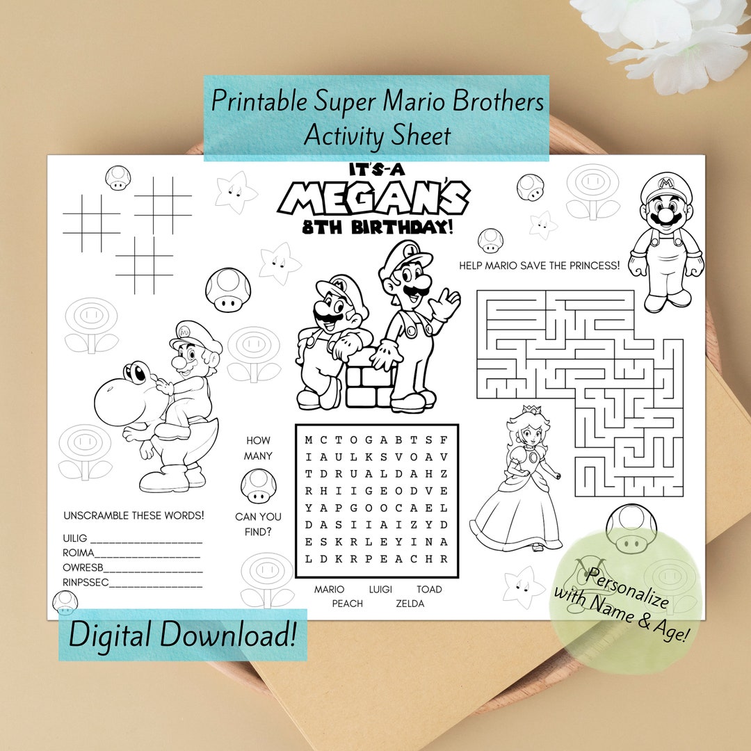 Super Mario Custom Activity Sheet, Mario Birthday Printable Coloring ...