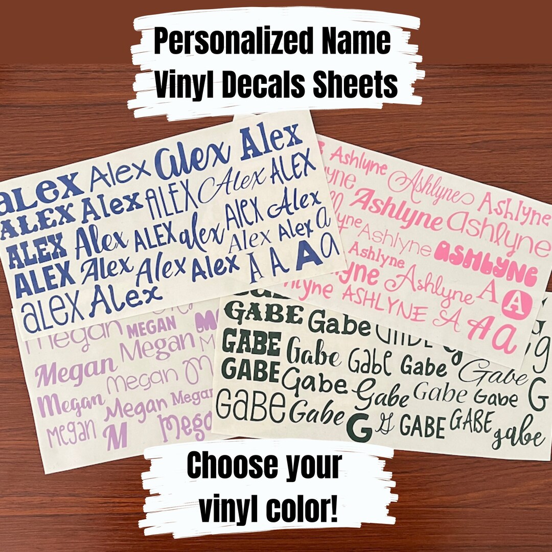 Name Decal Sheet, Vinyl Decal Name Sheet, Name Sticker Sheet, Decal ...