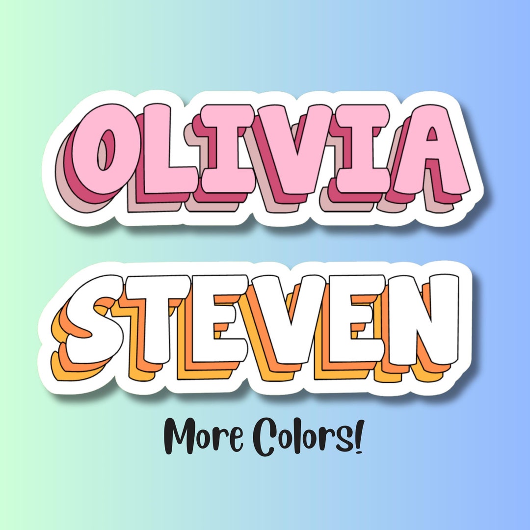 Colorful Layered Personalized Name Sticker - Custom School Decal, Water ...
