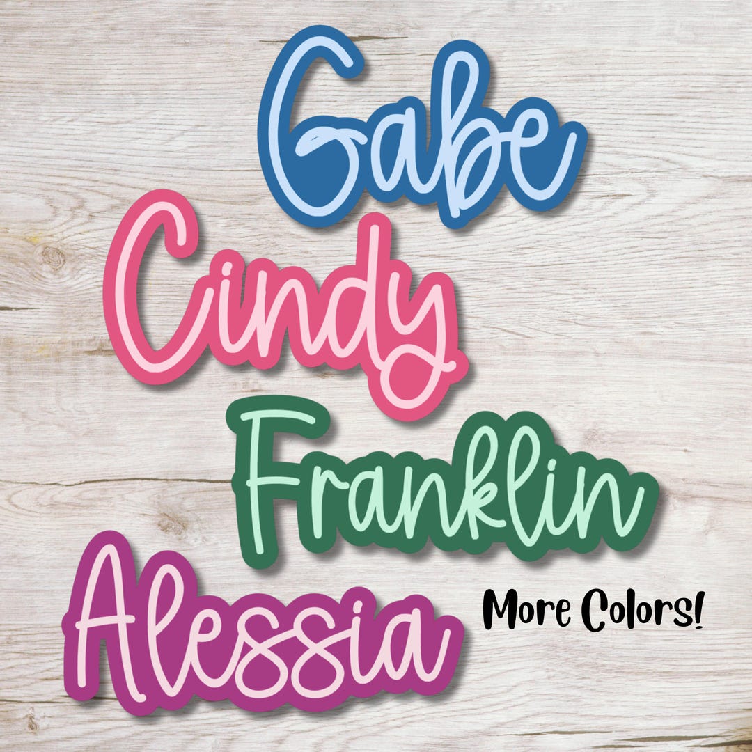Two Toned Personalized Stickers, Cursive Custom Name Sticker, Two Toned ...