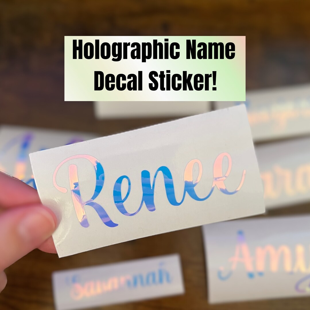 Holographic Name Decal Sticker, Personalized Vinyl Decal - Water Bottle ...