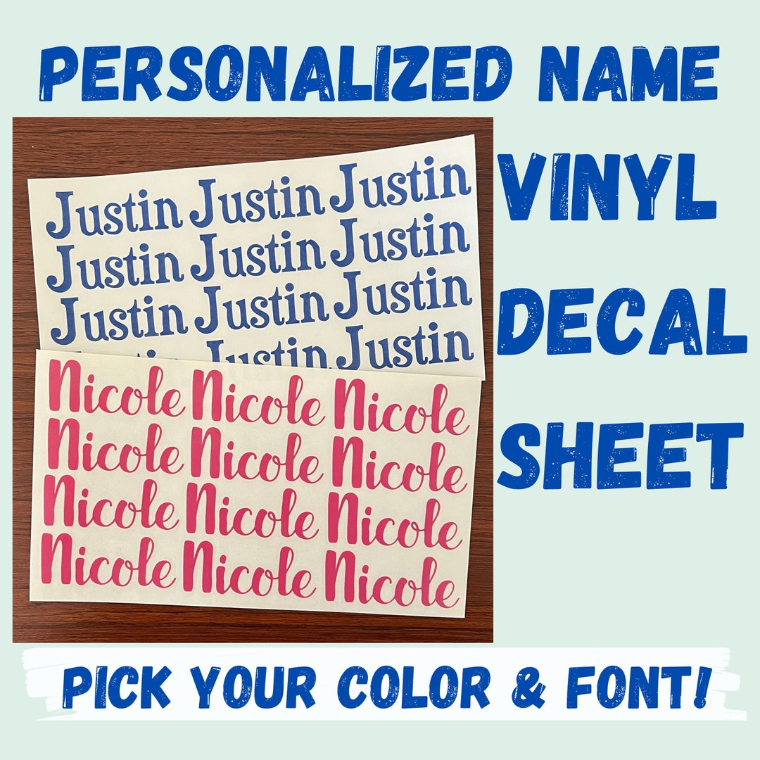 Vinyl Decal Sheets, Personalized Vinyl Decals, Custom Name, Choose Your ...
