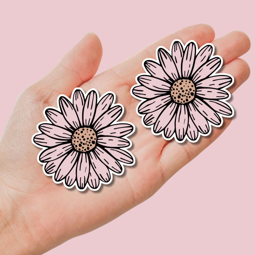 Pink Daisy Sticker, Daisy Water Bottle Sticker, Floral Daisy Stickers ...