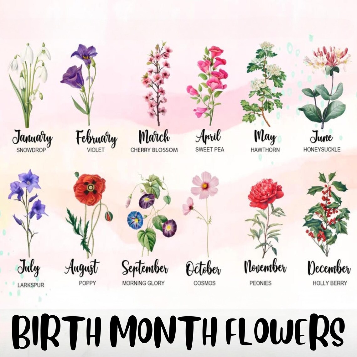 Birth Month Flower Personalized Name Sticker - School Supplies, Water ...