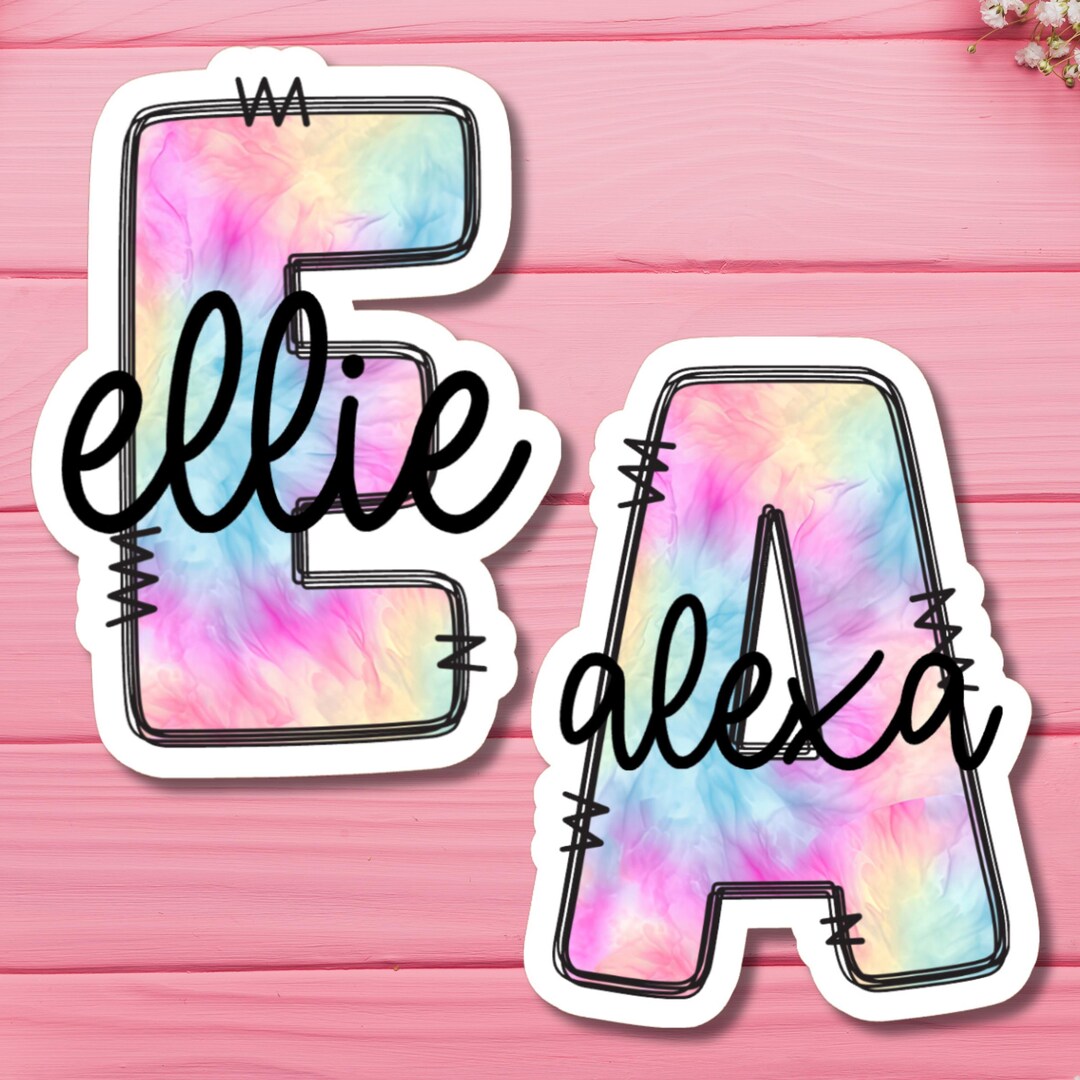 Personalized Tie Dye Name Sticker, Custom Initial Name Decal - Water ...