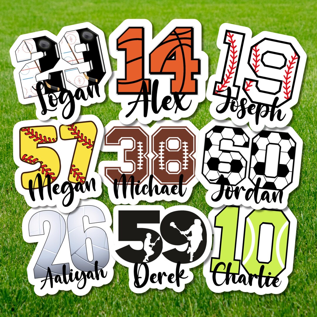 Custom Sports Team Number Sticker - Personalized Softball, Baseball ...
