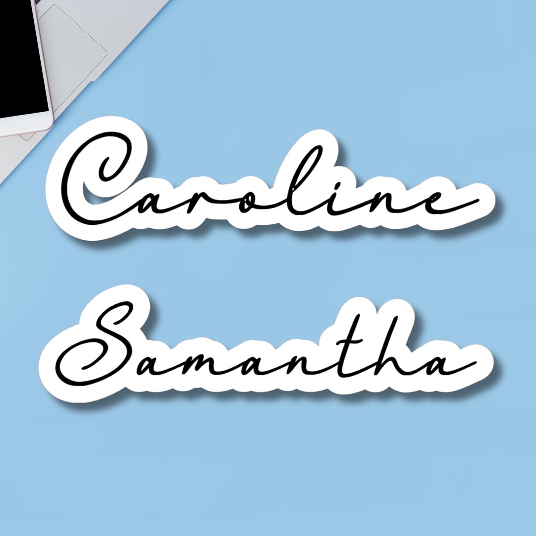 Personalized Cursive Name Sticker, Black and White Decal - Water Bottle ...