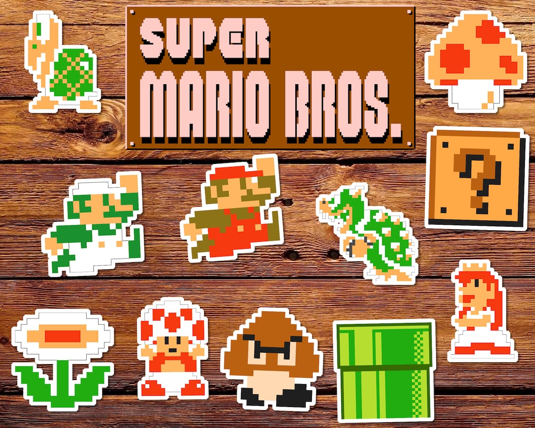 Mario Retro 8 Bit NES Stickers, Super Mario Bros Set of 11 Stickers | 8 ...