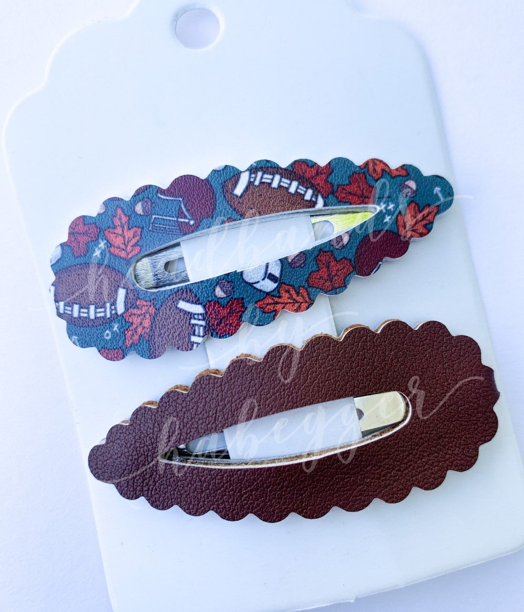 Set of TWO Teal and Brown Football Clips, Sports Snap Clips, Football ...