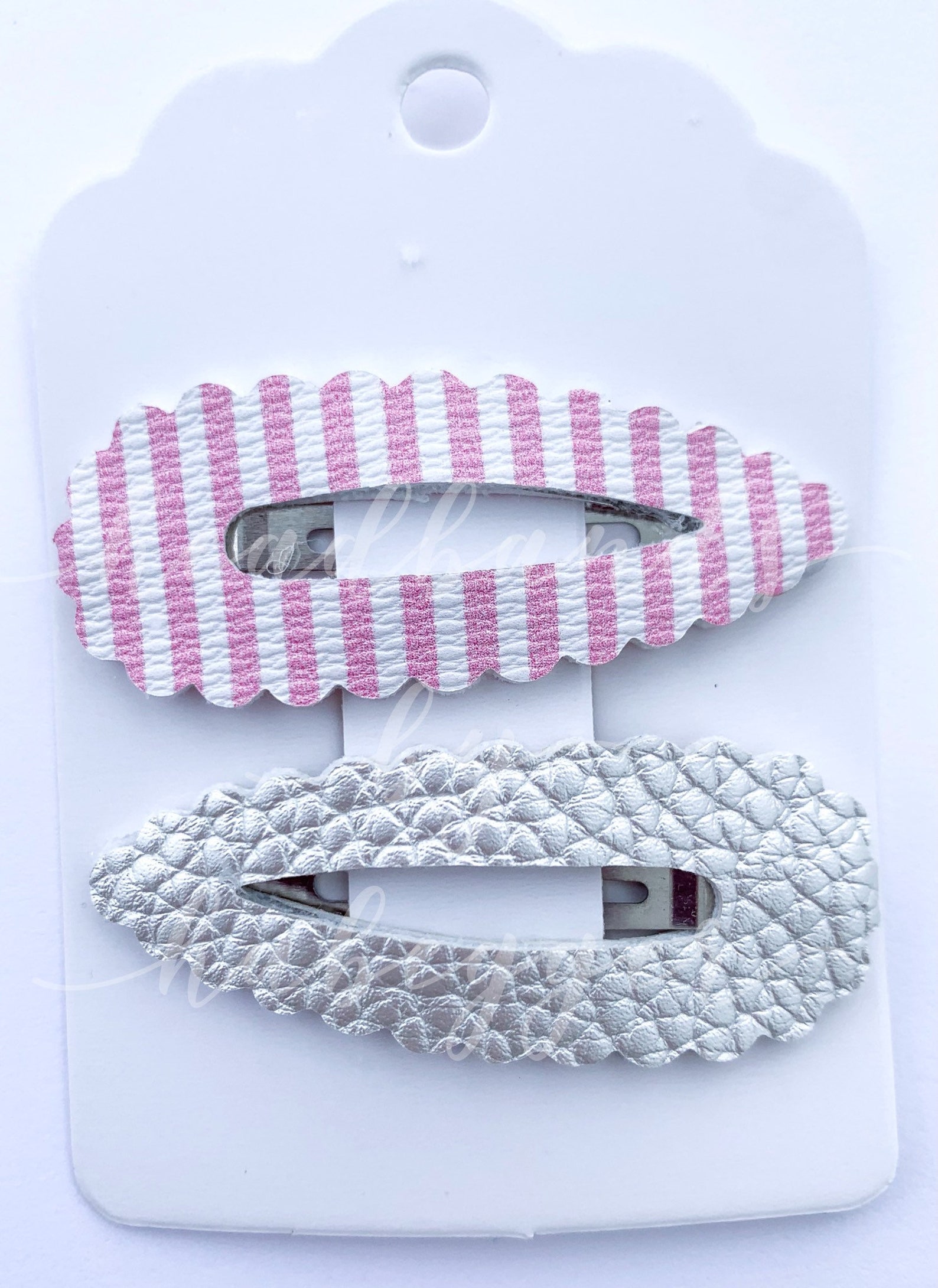 Set of TWO Ivory and Pink Stripe Snap Clips Pink Girls Hair | Etsy