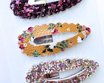 Set of TWO Plum and Rose Gold Glitter Snap Clips Purple Girls - Etsy