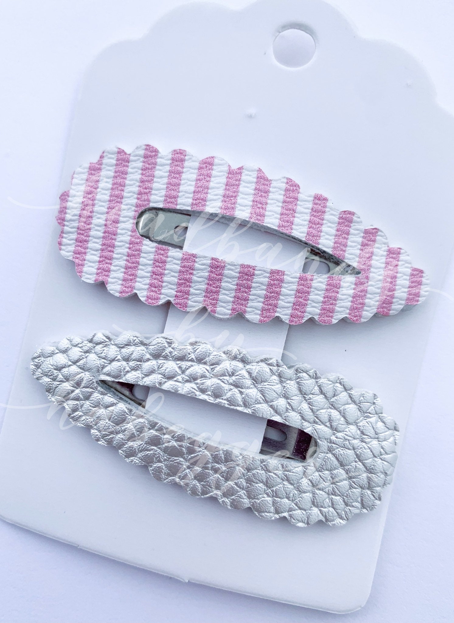 Set of TWO Ivory and Pink Stripe Snap Clips Pink Girls Hair | Etsy