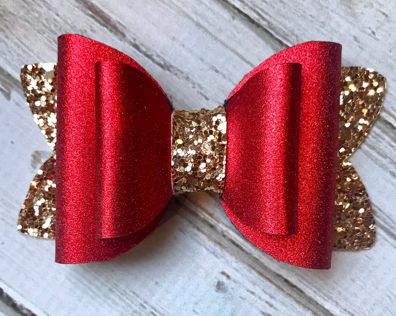 Red and Gold Glitter Bow Hair Clip Girls Hair Clip Glamour | Etsy