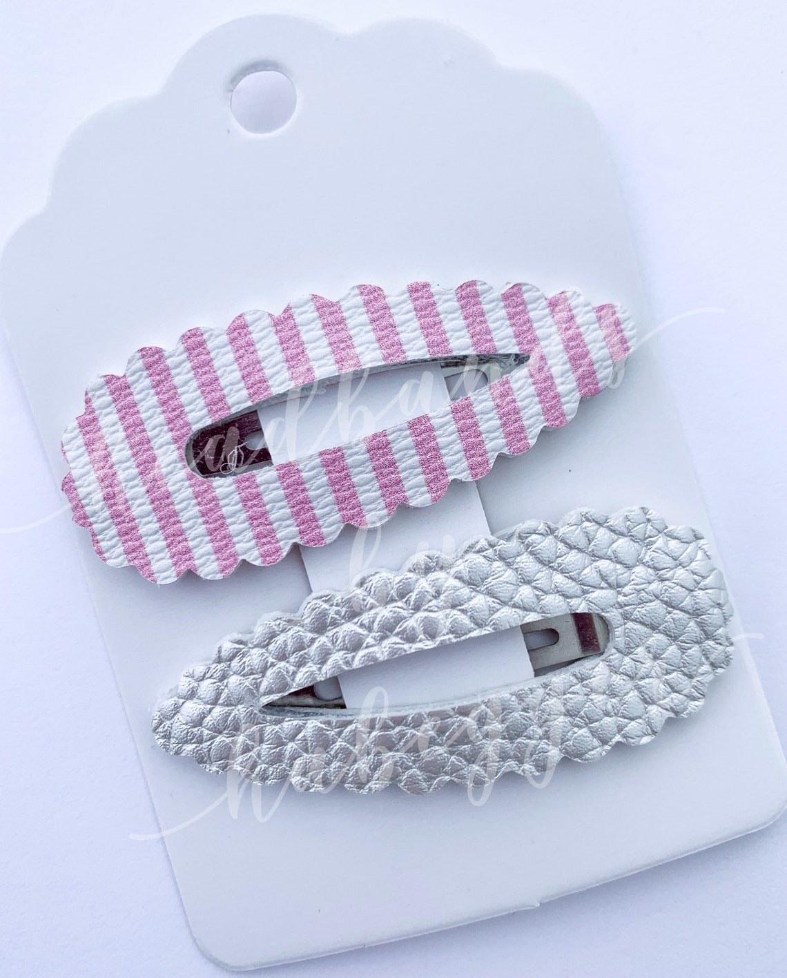 Set of TWO Ivory and Pink Stripe Snap Clips Pink Girls Hair | Etsy