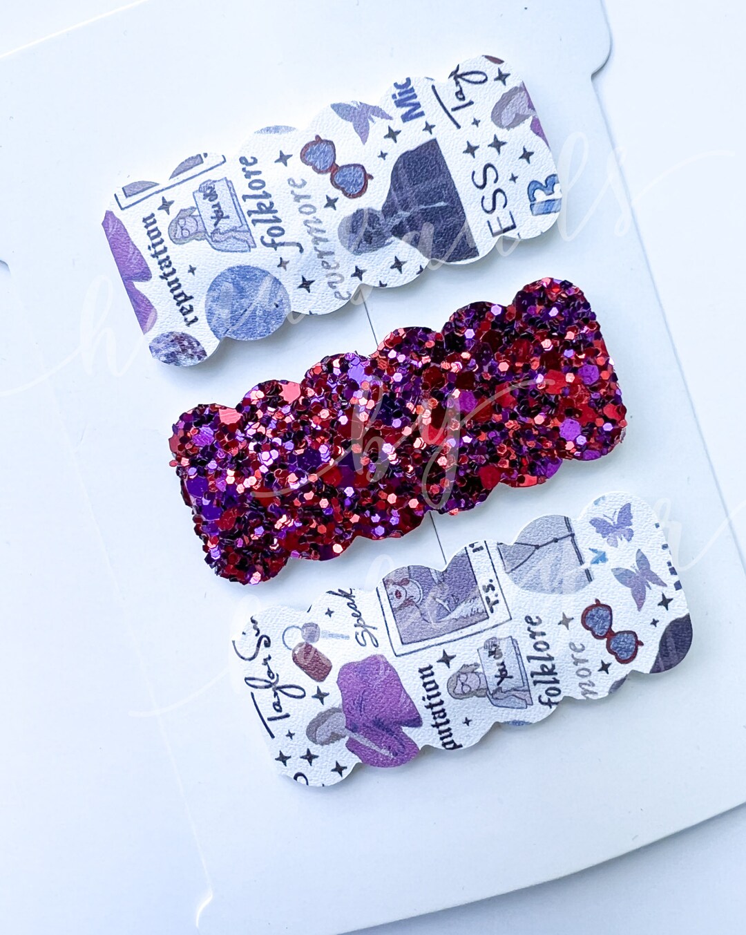 Set of THREE Pink and Purple Glitter Taylor Snap Clips, Hot Pink Snap ...