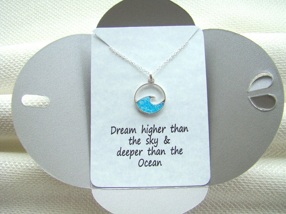 Druzy Blue Wave Necklace Wave Pendant Dainty Necklace - Etsy