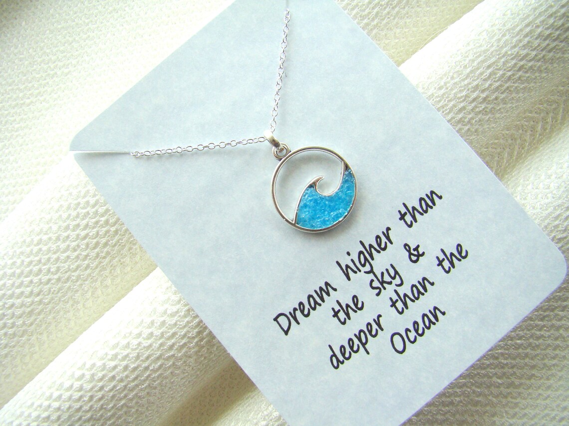 Druzy Blue Wave Necklace Wave Pendant Dainty Necklace - Etsy