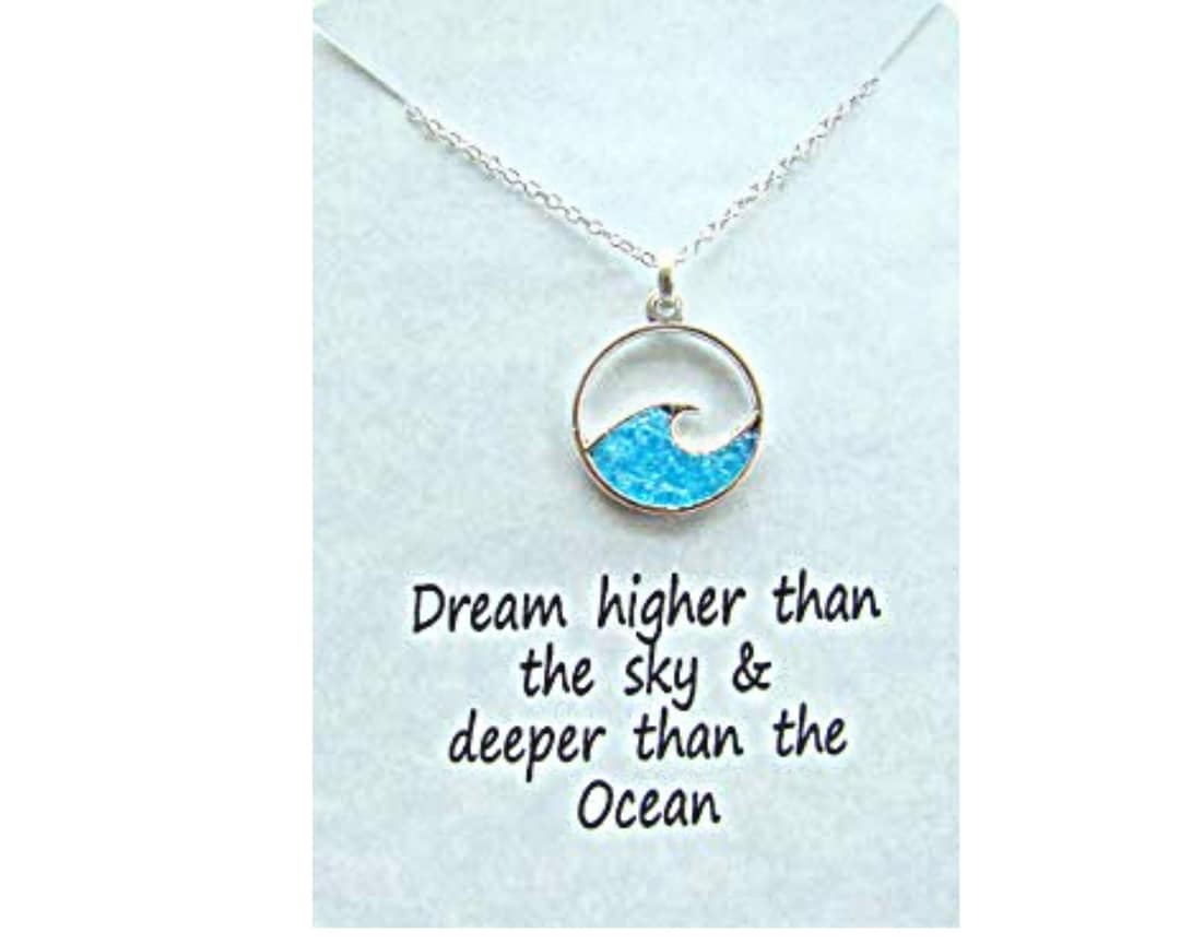 Druzy Blue Wave Necklace, Wave Pendant , Dainty Necklace, Inspirational ...