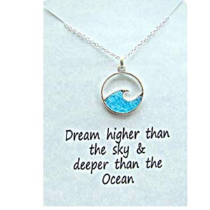 Druzy Blue Wave Necklace, Wave Pendant , Dainty Necklace, Inspirational ...