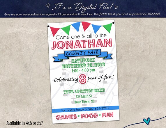 County Fair Carnival Birthday Party Invitation Invite | Etsy