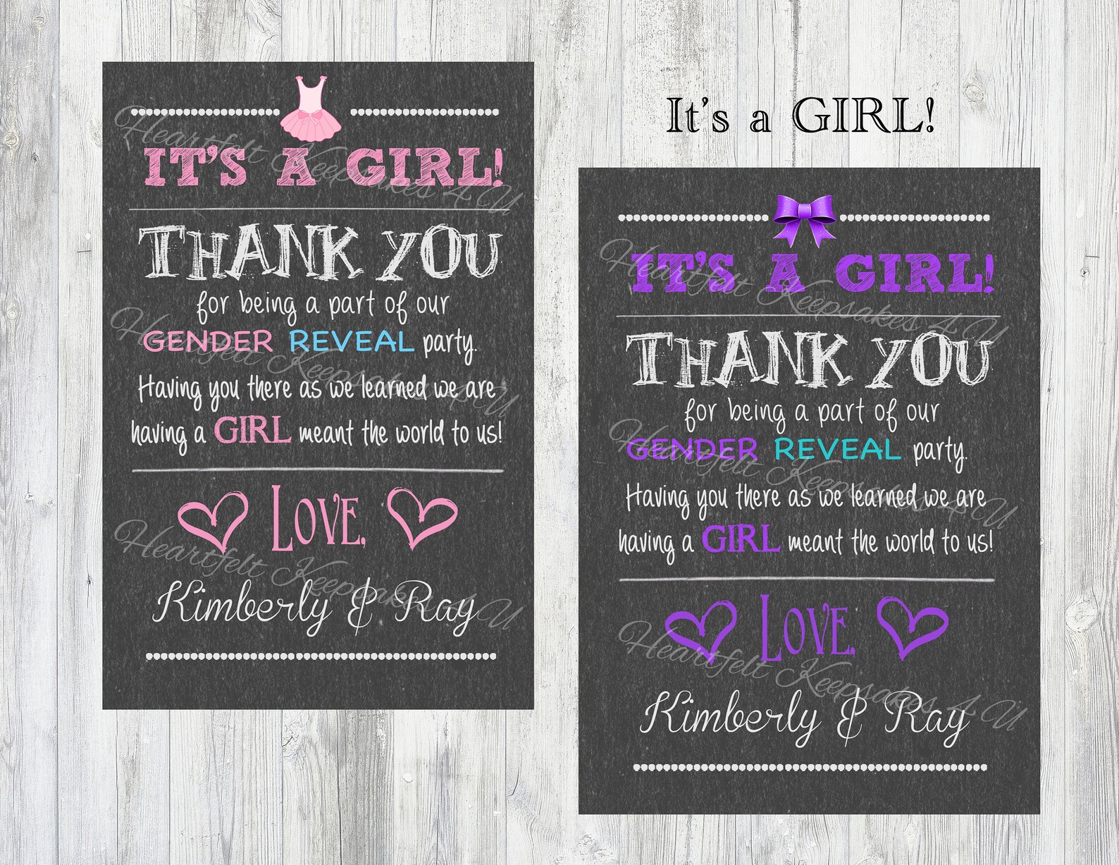 Gender Baby Reveal Chalkboard Thank You Card Note Personalized | Etsy