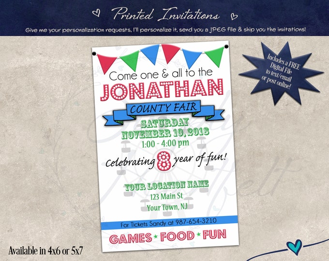 PRINTED County Fair Carnival Birthday Party Invitation Invite ...