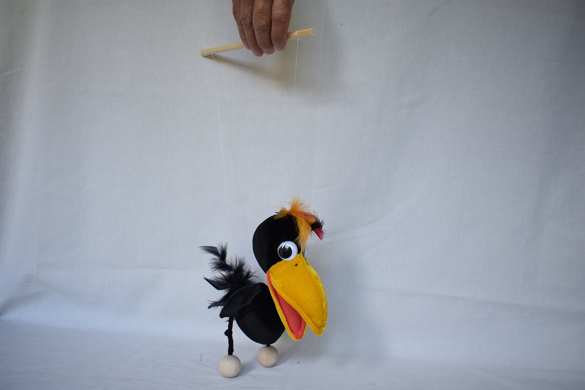 Crow Bird Animal Marionette Puppet on Two Strings | Animal Puppet Toy ...