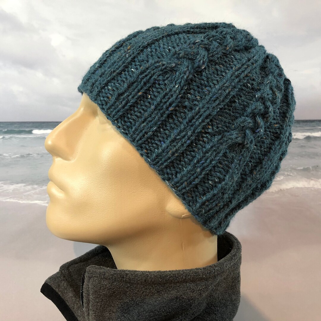 Men's Cabled Knit Hat: Rowan Tweed Wool Beanie, Sea Storm-alex-iii - Etsy