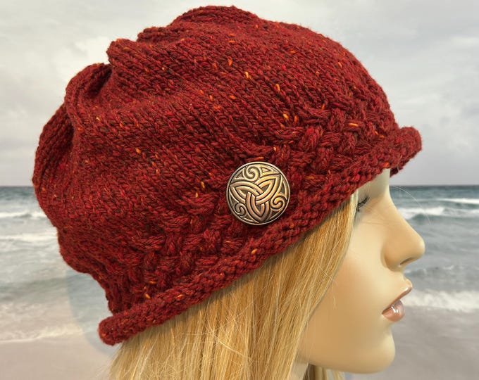 Women's Knitted Hat Knitted Beanie Hat Irish Wool Beanie Red Cloche Hat ...