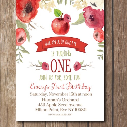 Apple Birthday Invitation Apple Invitation Apple of My Eye - Etsy