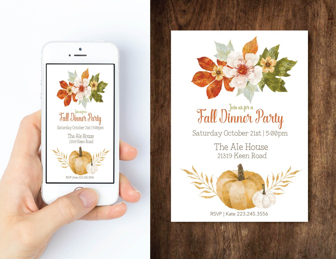 Fall Dinner Party Adult Fall Invite Fall Leaves Invite - Etsy