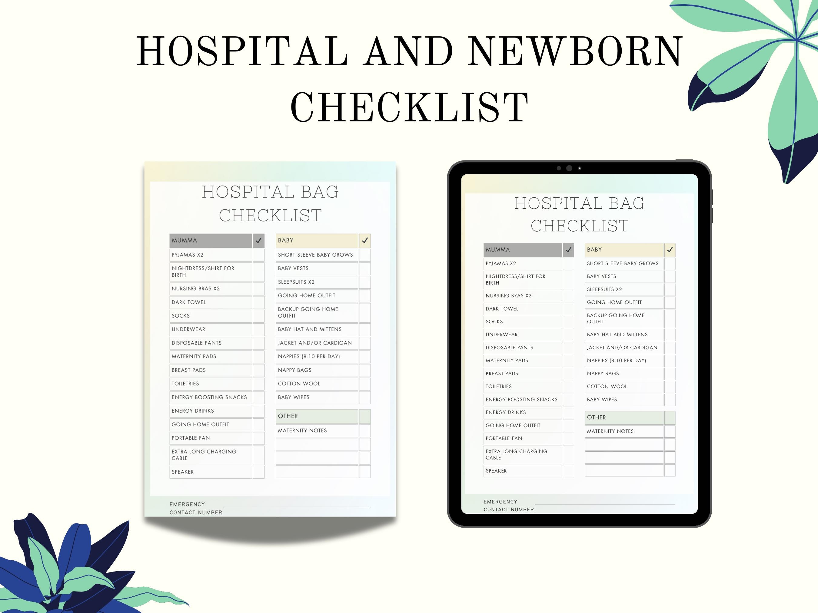 Hospital Checklist & Newborn Checklist - Digital Download for New ...