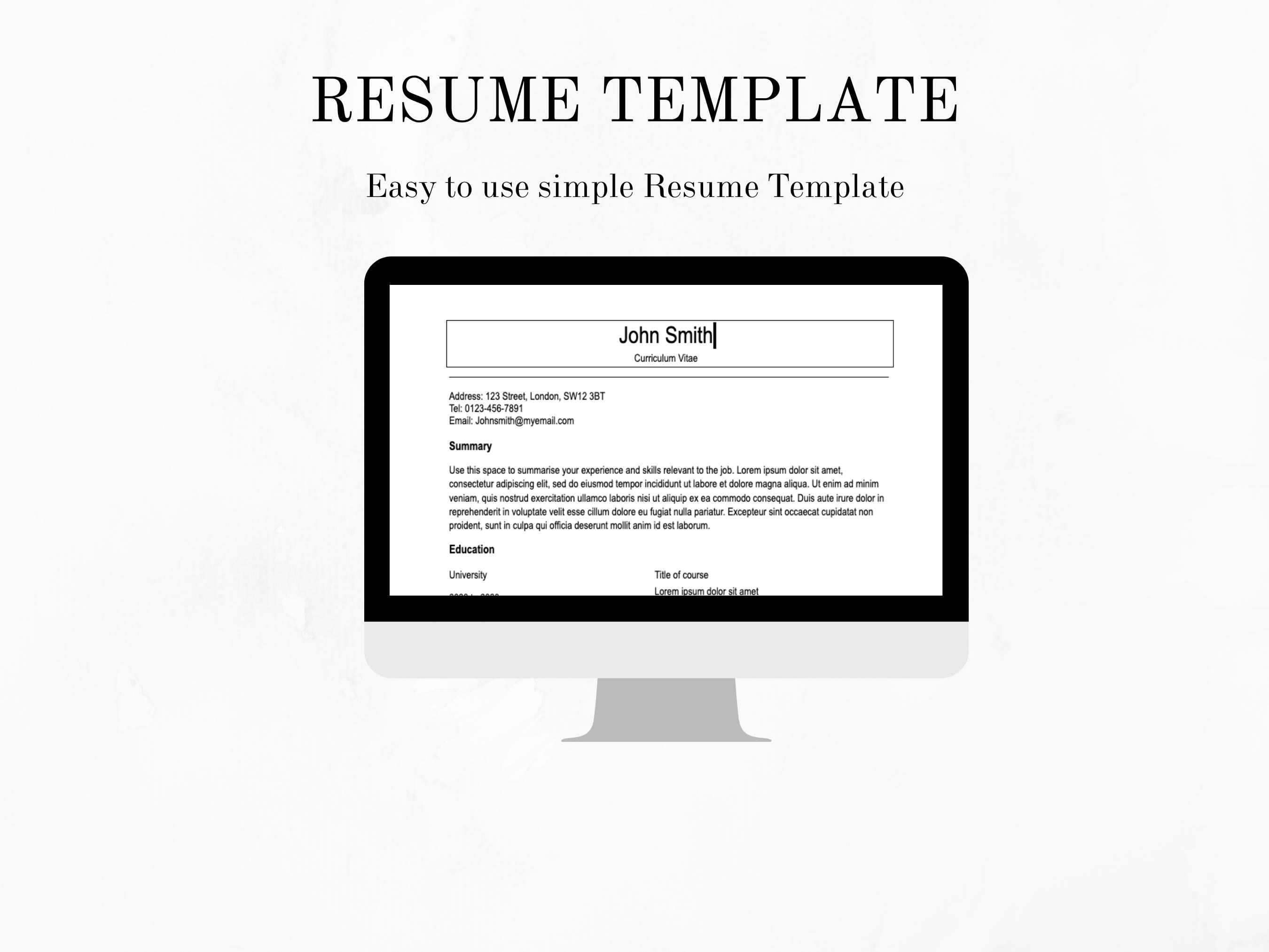 Simple Professional CV Resume Template - Etsy