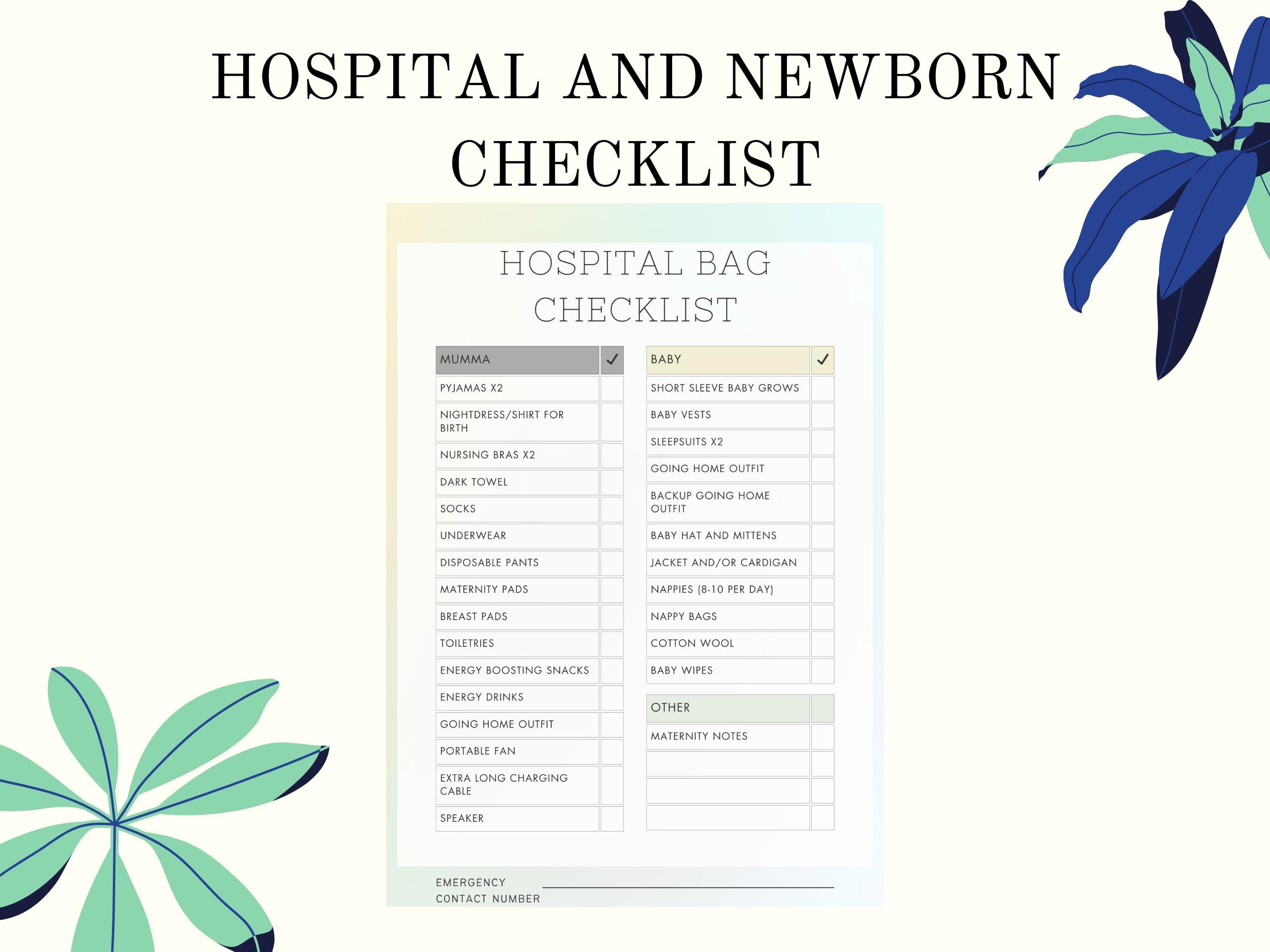 Hospital Checklist & Newborn Checklist - Digital Download for New ...