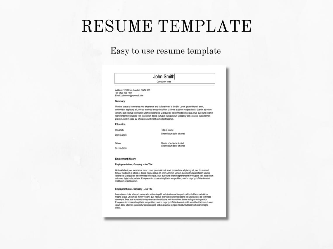 Simple Professional CV Resume Template - Etsy