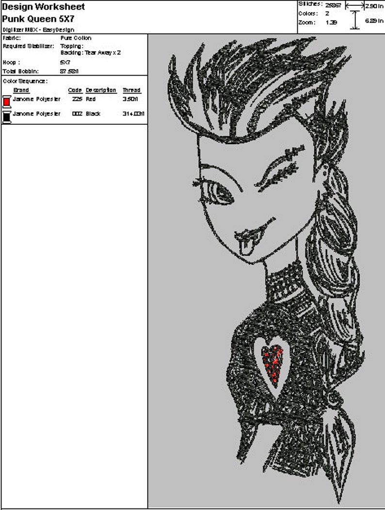 Embroidery Digital File punk Queen | Etsy