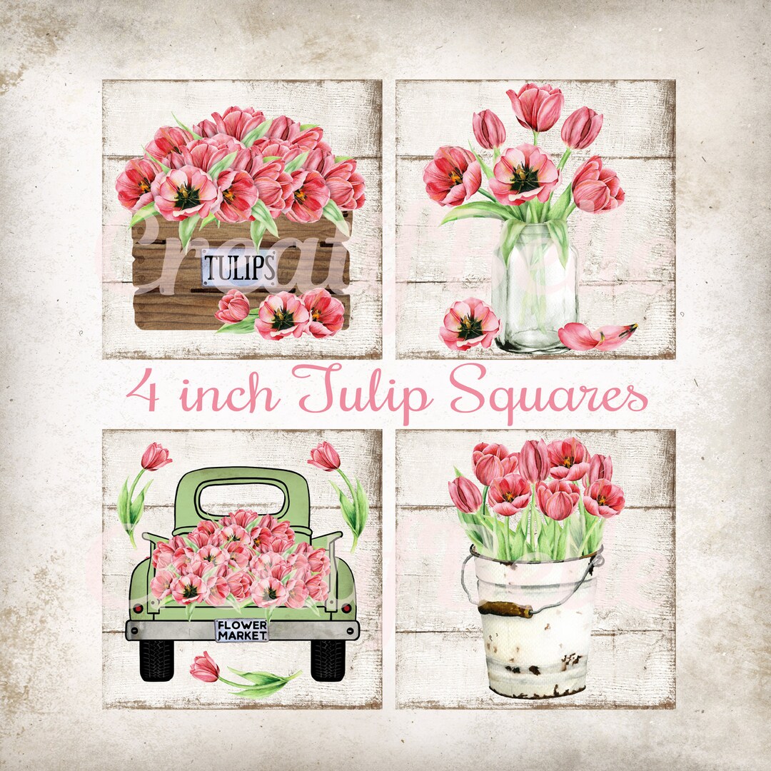 4 Inch Tulip Squares Floral Wreath Sign Flower Wreath - Etsy
