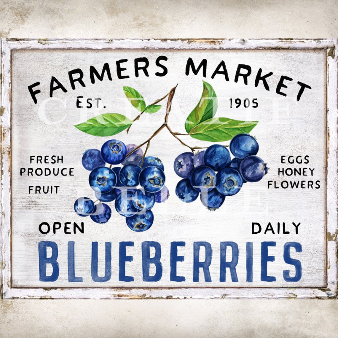 Modern Farmhouse Blueberries Farmers Market Farm Style Fruit Sign ...