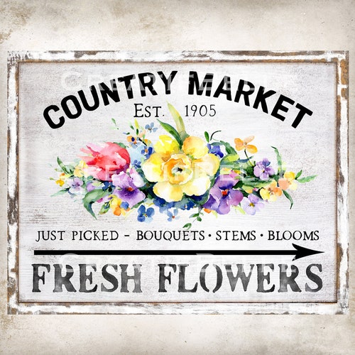 Farm Fresh Flowers Farmhouse Flower Wall Art Sign DIY Sign - Etsy