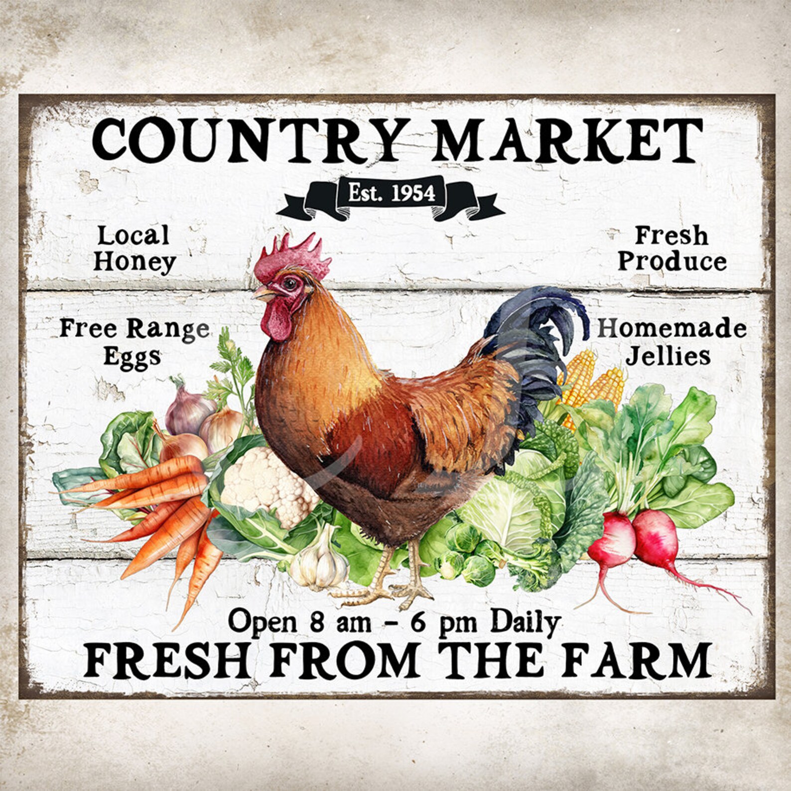 Rustic Country Farm Style Fresh Produce Market Farmhouse DIY Kitchen ...