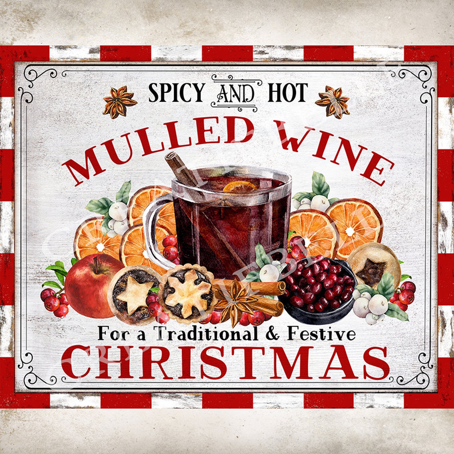 Farmhouse Christmas Mulled Wine DIY Sign Festive Holiday Drinks ...