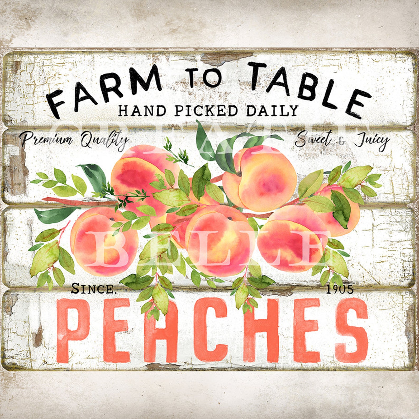 Farm to Table Peaches Sign, Modern Farmhouse Kitchen Wall Art, DIY Sign ...