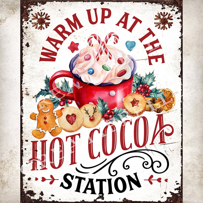 Hot Cocoa Station Bar Sign Christmas Cookies Gingerbread Sweets Candy ...