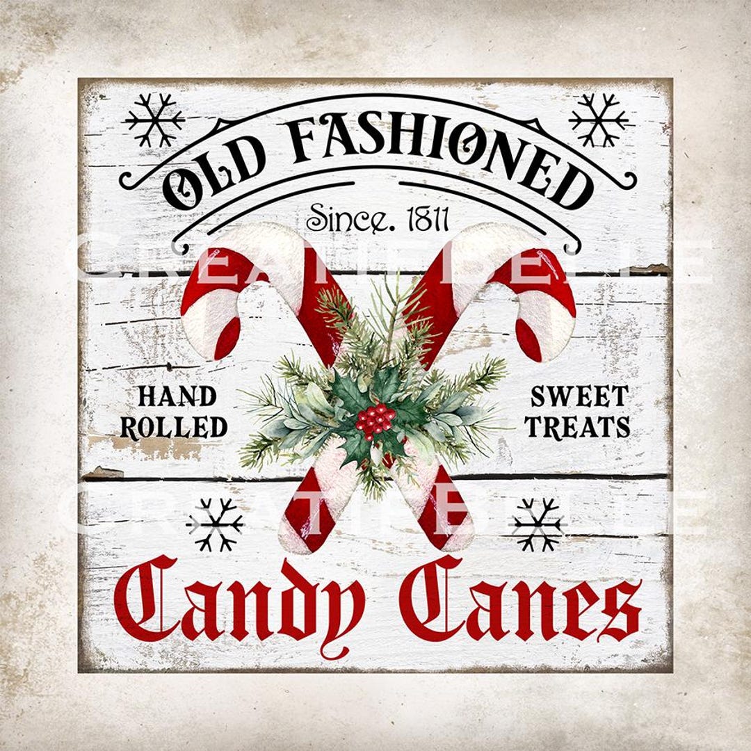 8x8 Inch Vintage Candy Cane Square Farmhouse Festive DIY Sign Christmas ...