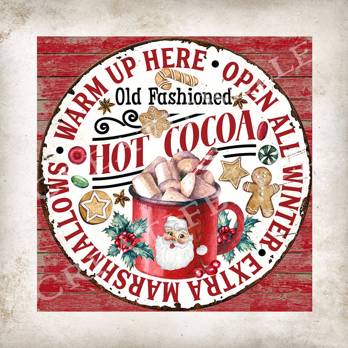 8 Inch Hot Cocoa Circle DIY Christmas Round Door Hanger Sign - Etsy