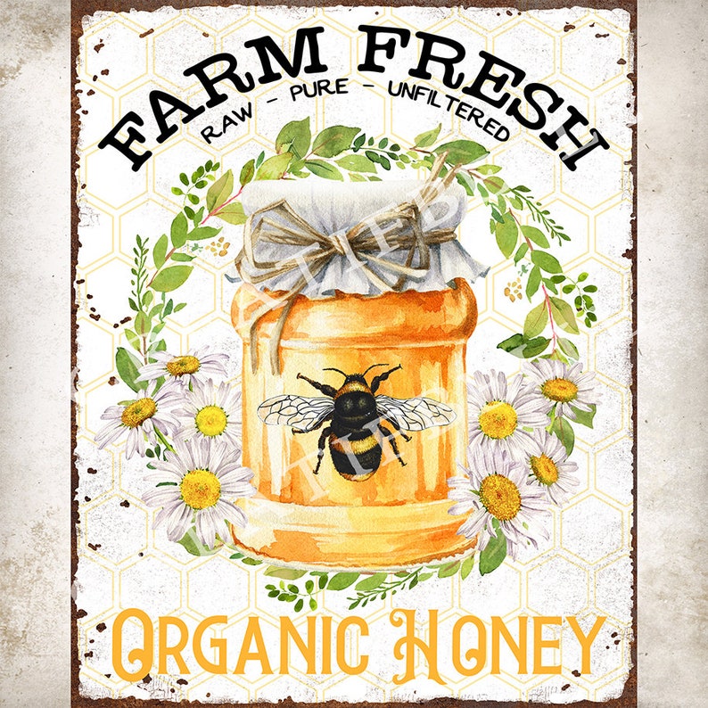 Farm Fresh Honey Jar Honey Bee Farmhouse Summer DIY Wall Sign Kitchen ...
